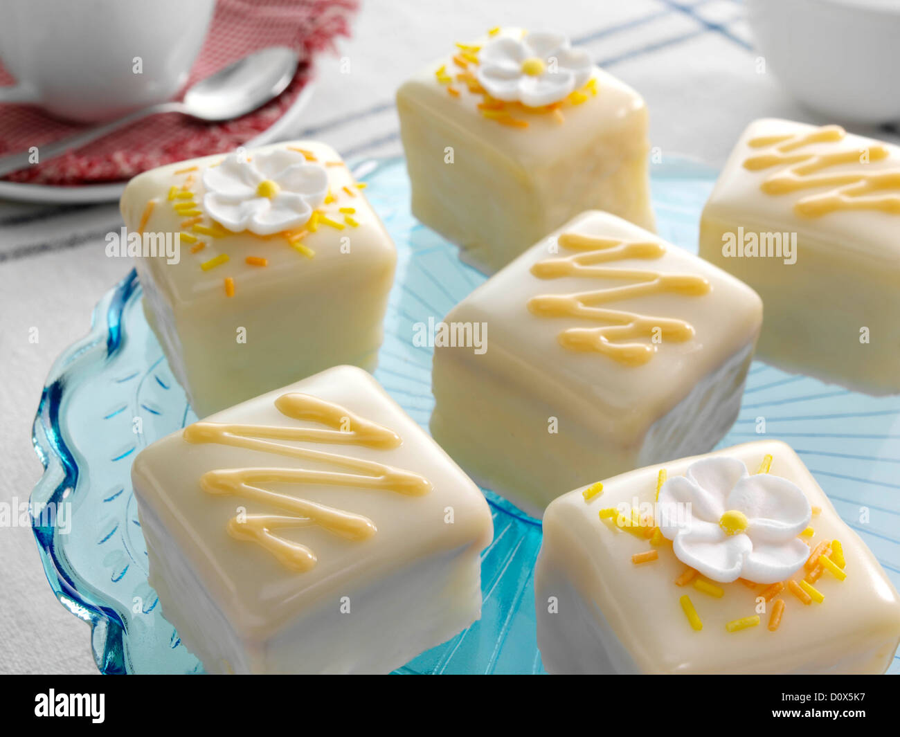 Orange flavoured fondant fancies Stock Photo - Alamy