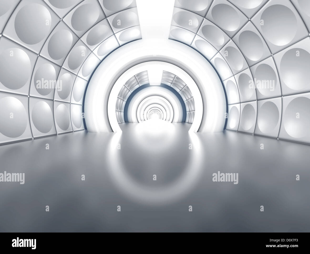 Futuristic tunnel like spaceship corridor with glowing lights Stock ...