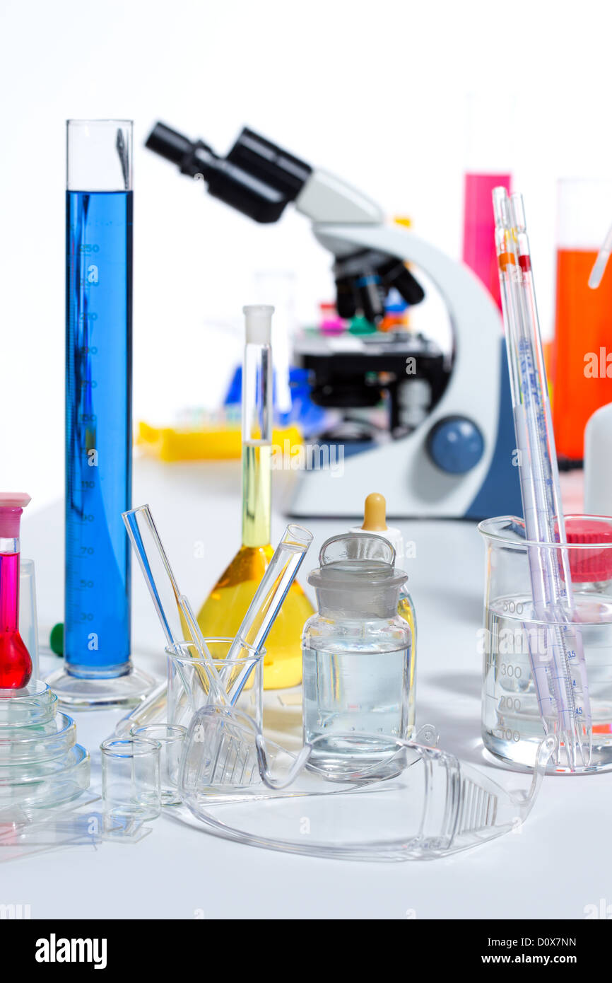 Chemical scientific laboratory stuff microscope test tube flask pipette ...