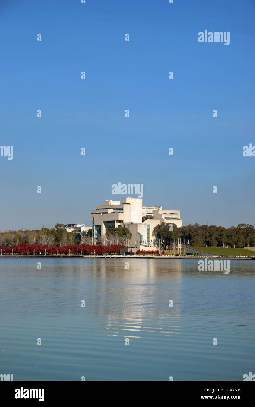 View of Questacon - National Science and Technology Centre across Lake ...