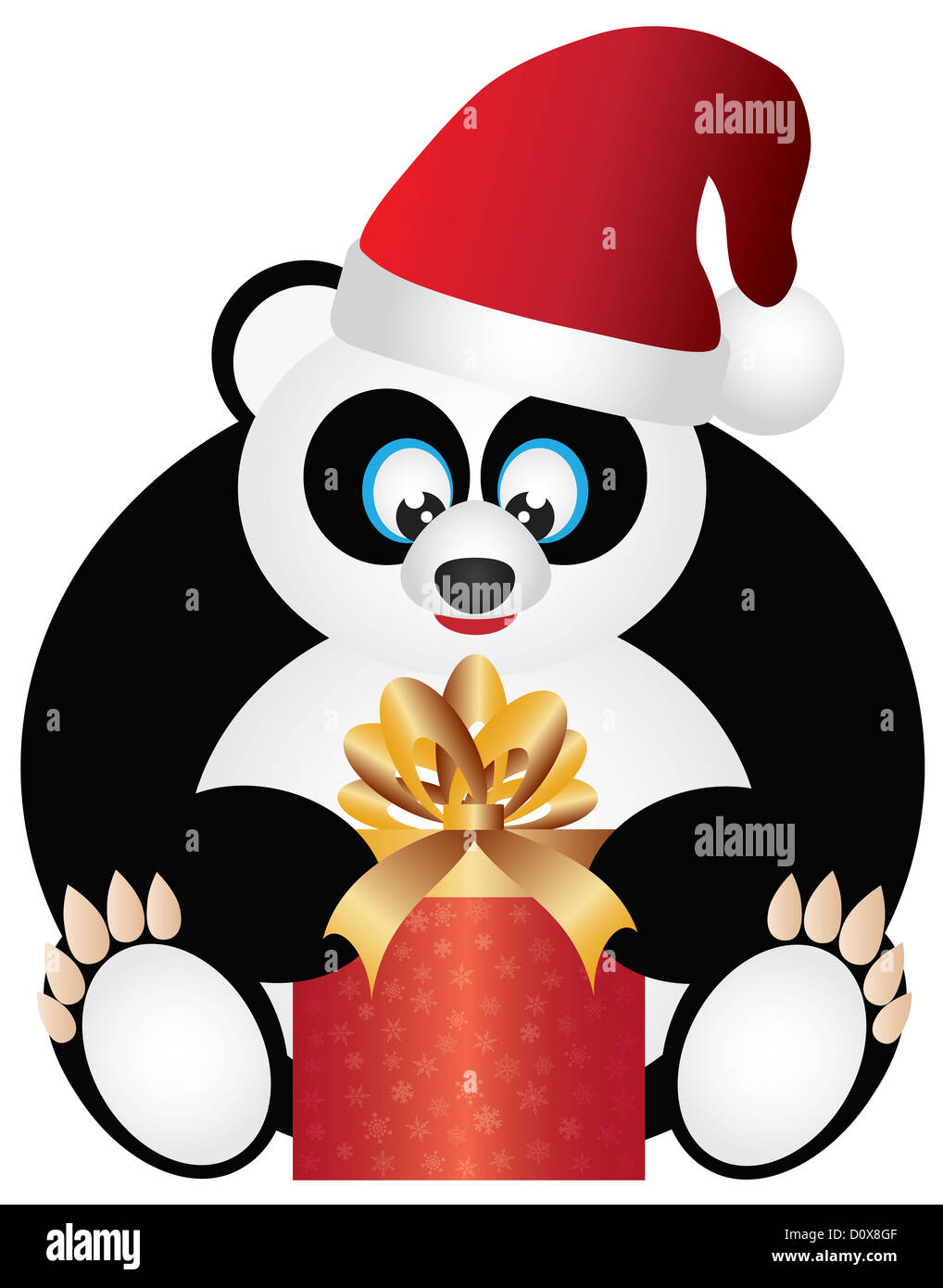 Christmas Panda Sitting with Santa Hat Opening Presents Illustration ...