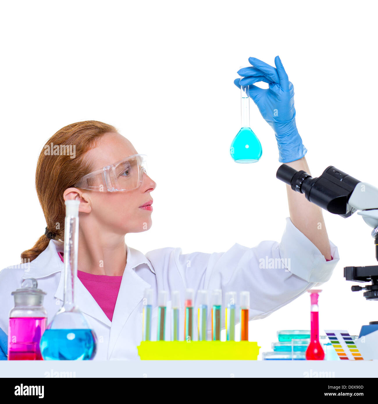 chemical laboratory scientist woman working with glass flask Stock ...