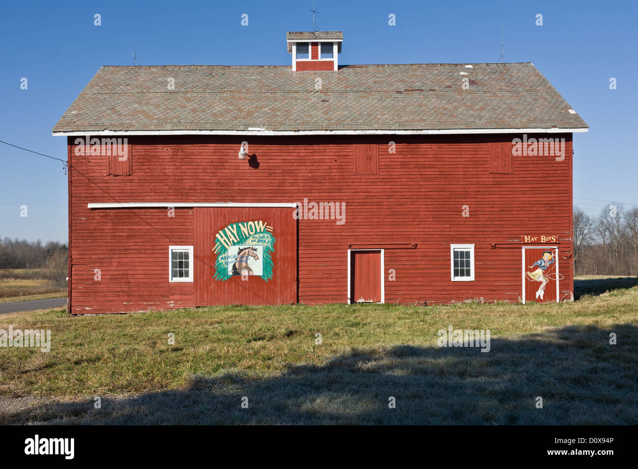 A farm selling hay in New York State, using humorous signage Stock ...