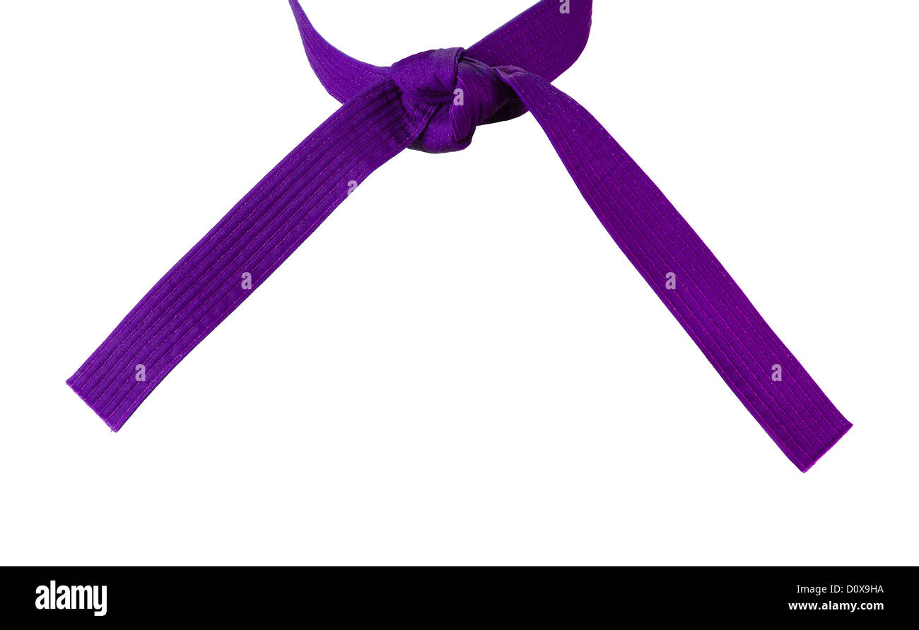 Tied Karate purple belt closeup isolated on white background Stock ...
