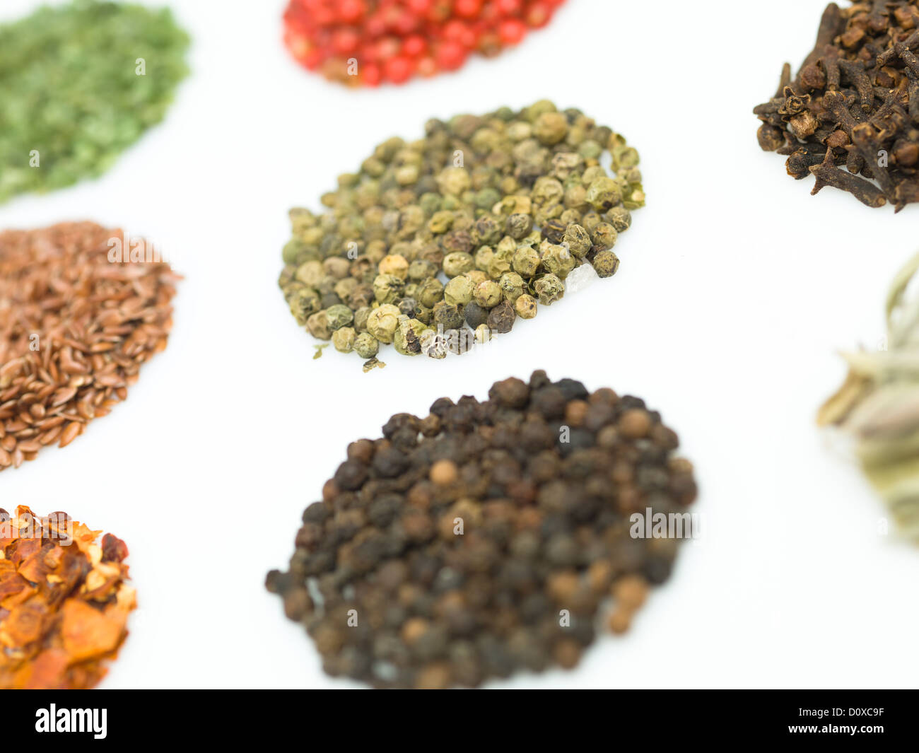 round spices on white background macro close-up detail colorful Stock ...
