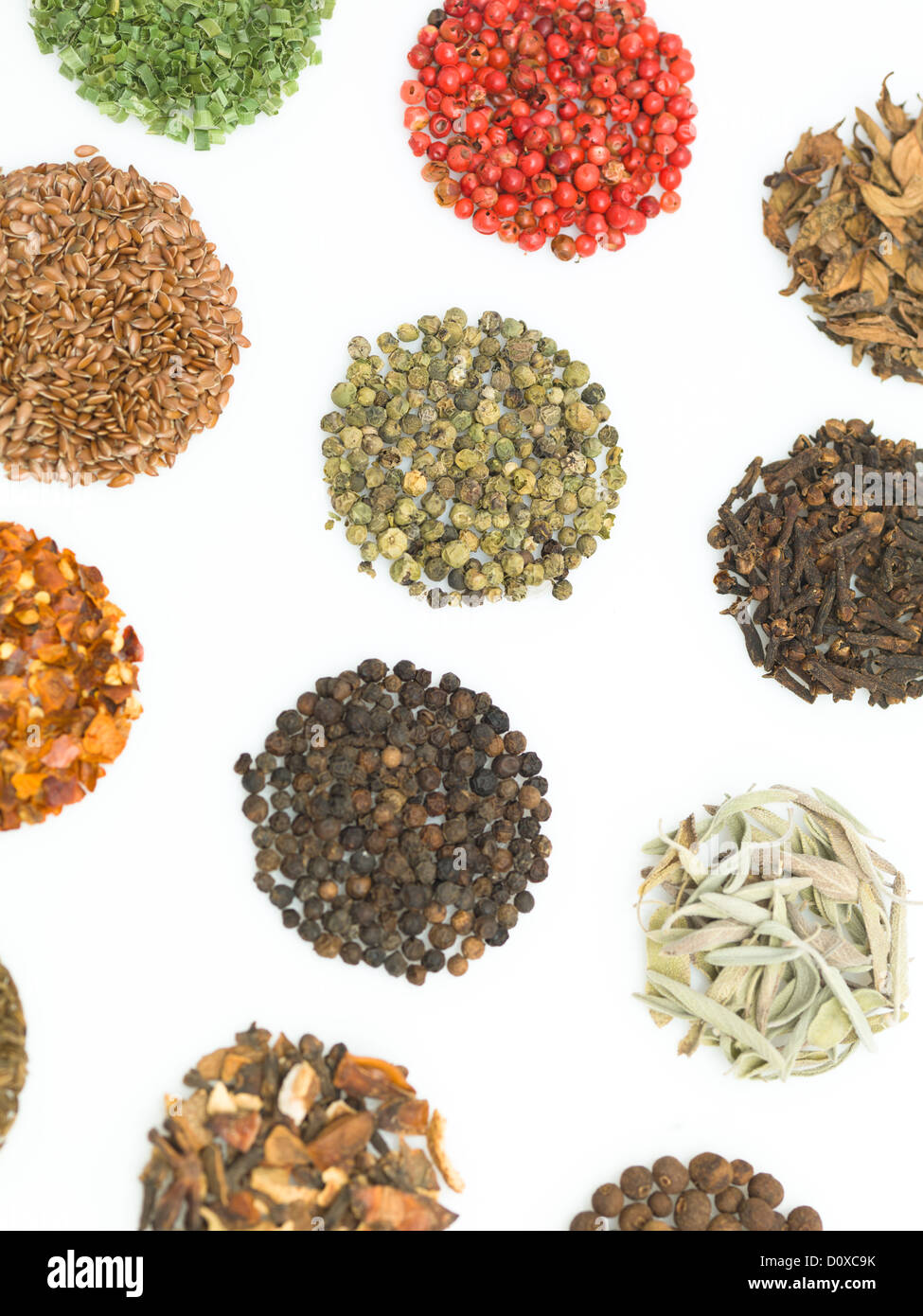 round spices on white background macro close-up detail colorful Stock ...