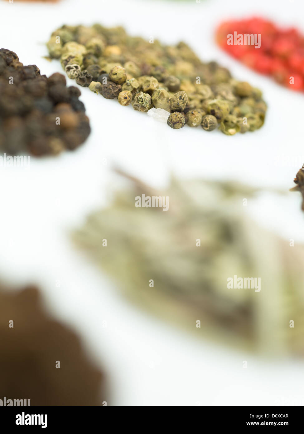 round spices on white background macro close-up detail colorful Stock ...