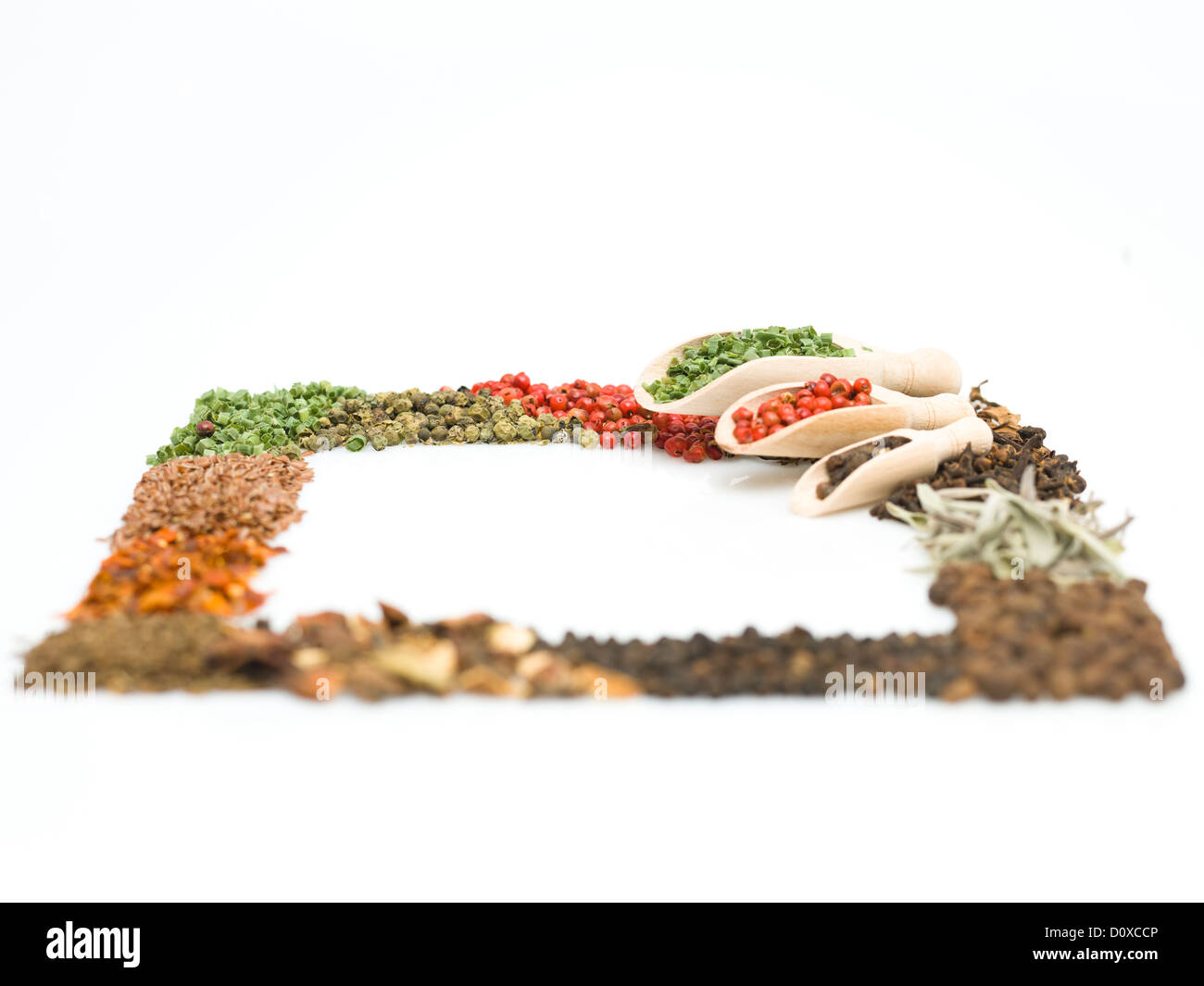 framework spices arranged in the shape of a white background Stock ...