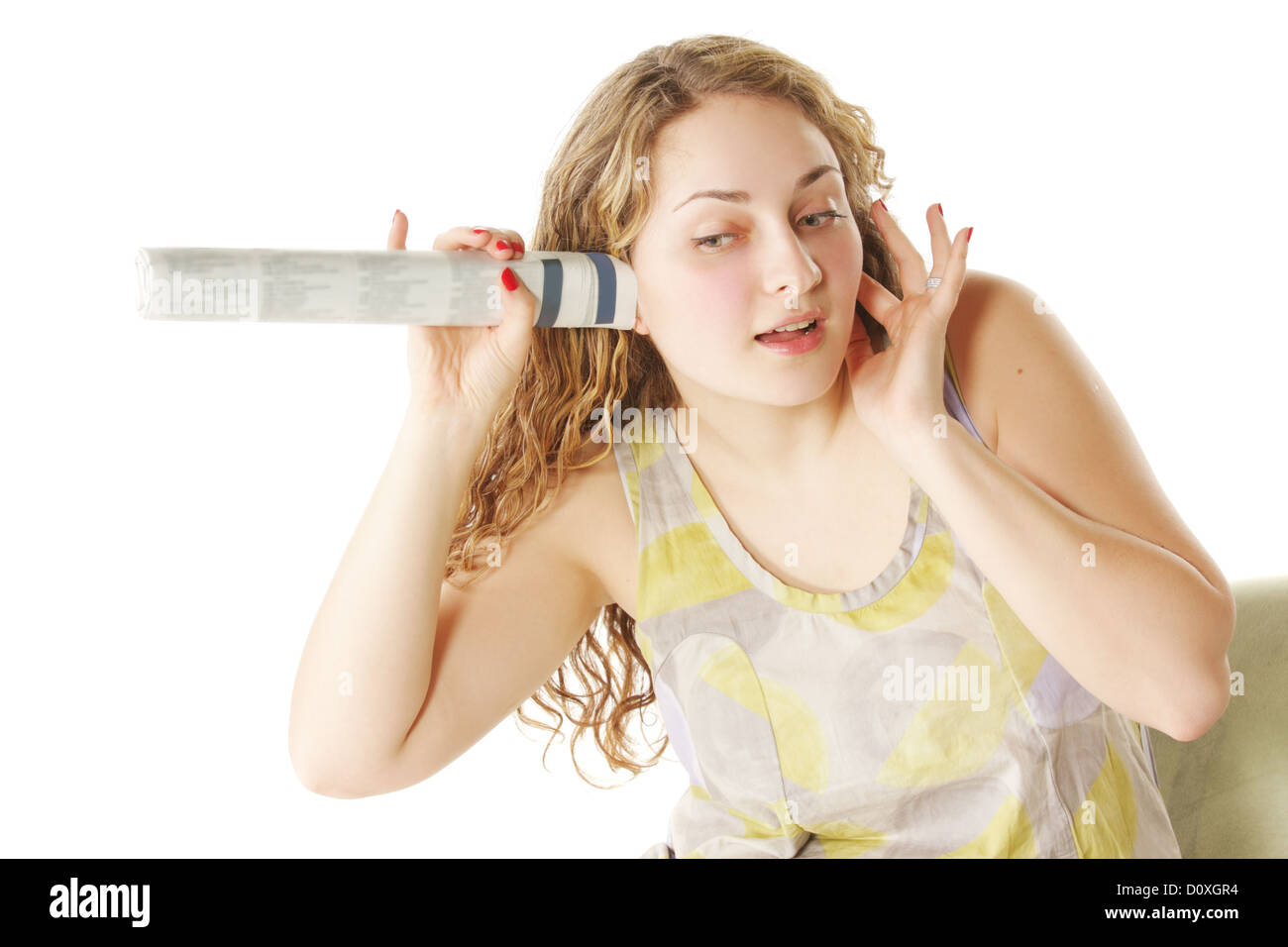 Curious woman listens Stock Photo - Alamy