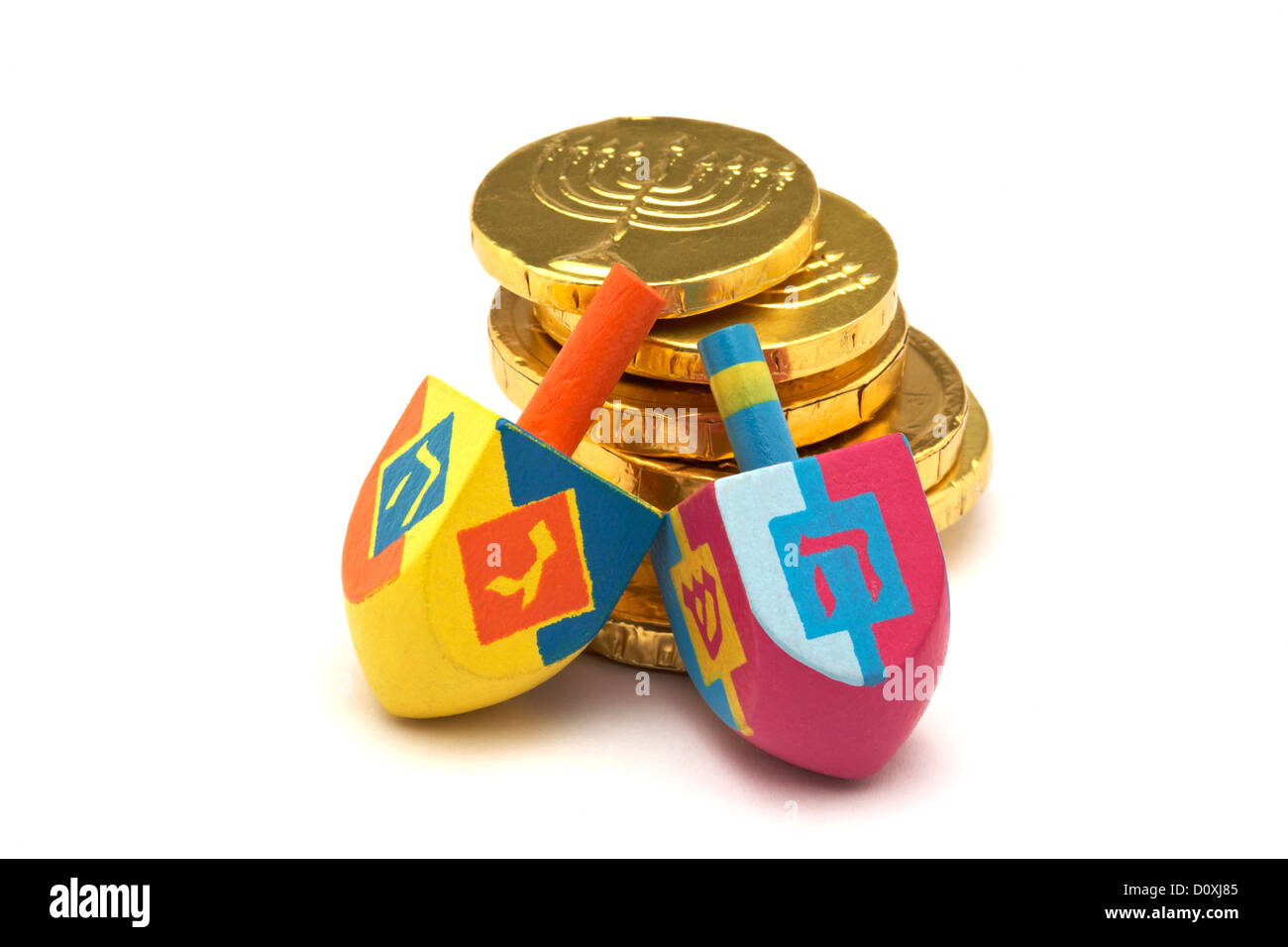 Chocolate Gold Coins with Jewish Menora embossed Hanukkah Gelt Stock ...