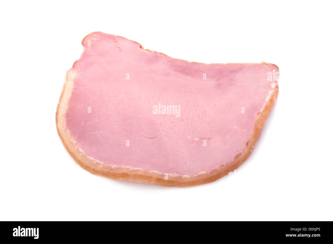 Thin slice of a ham on a white background Stock Photo - Alamy