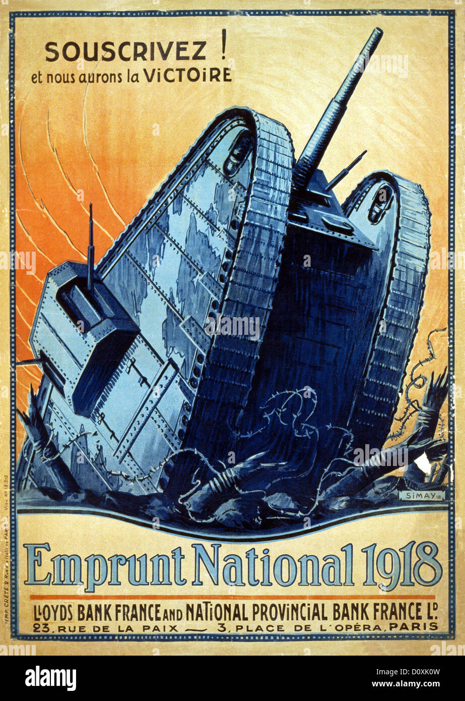 France, World War I, French, propaganda, poster, showing, tank ...