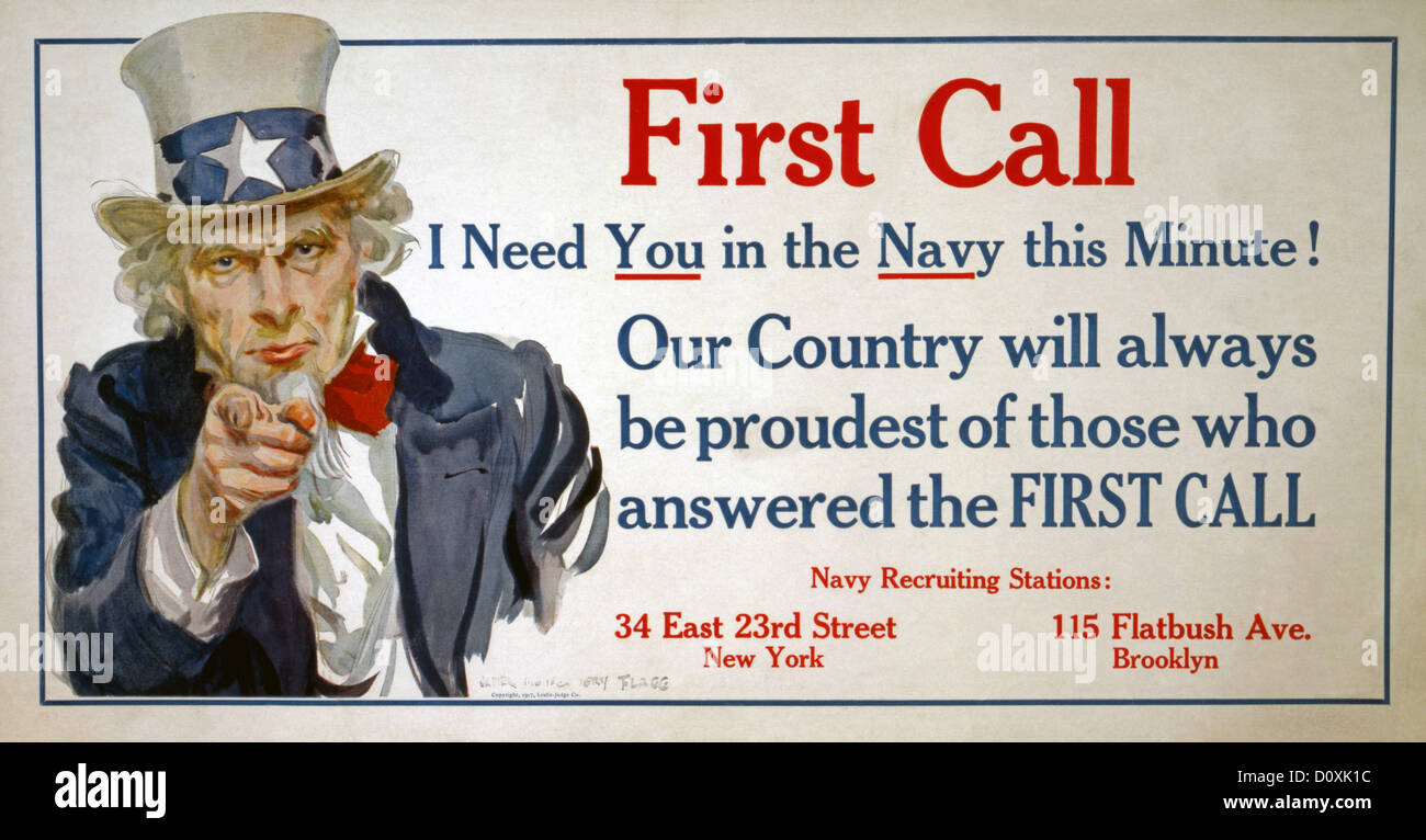 USA, World War I, American, recruitment, poster, Uncle Sam, pointing ...