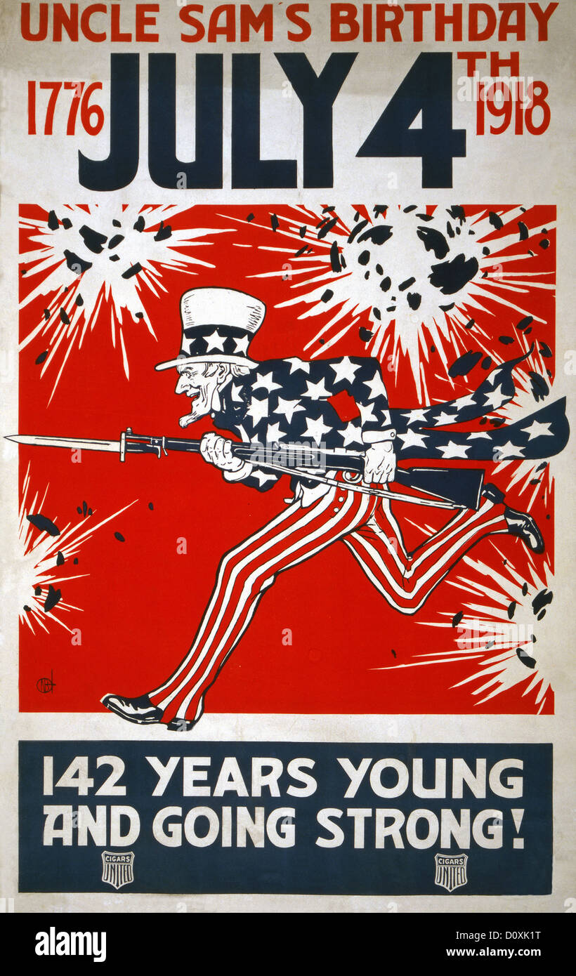 poster, USA, American, propaganda, Uncle Sam, running, gun, bayonet ...