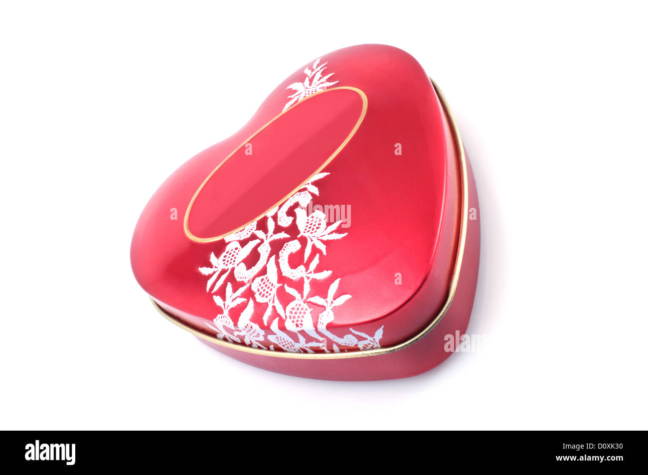 Red heart-shaped box on a white background Stock Photo - Alamy