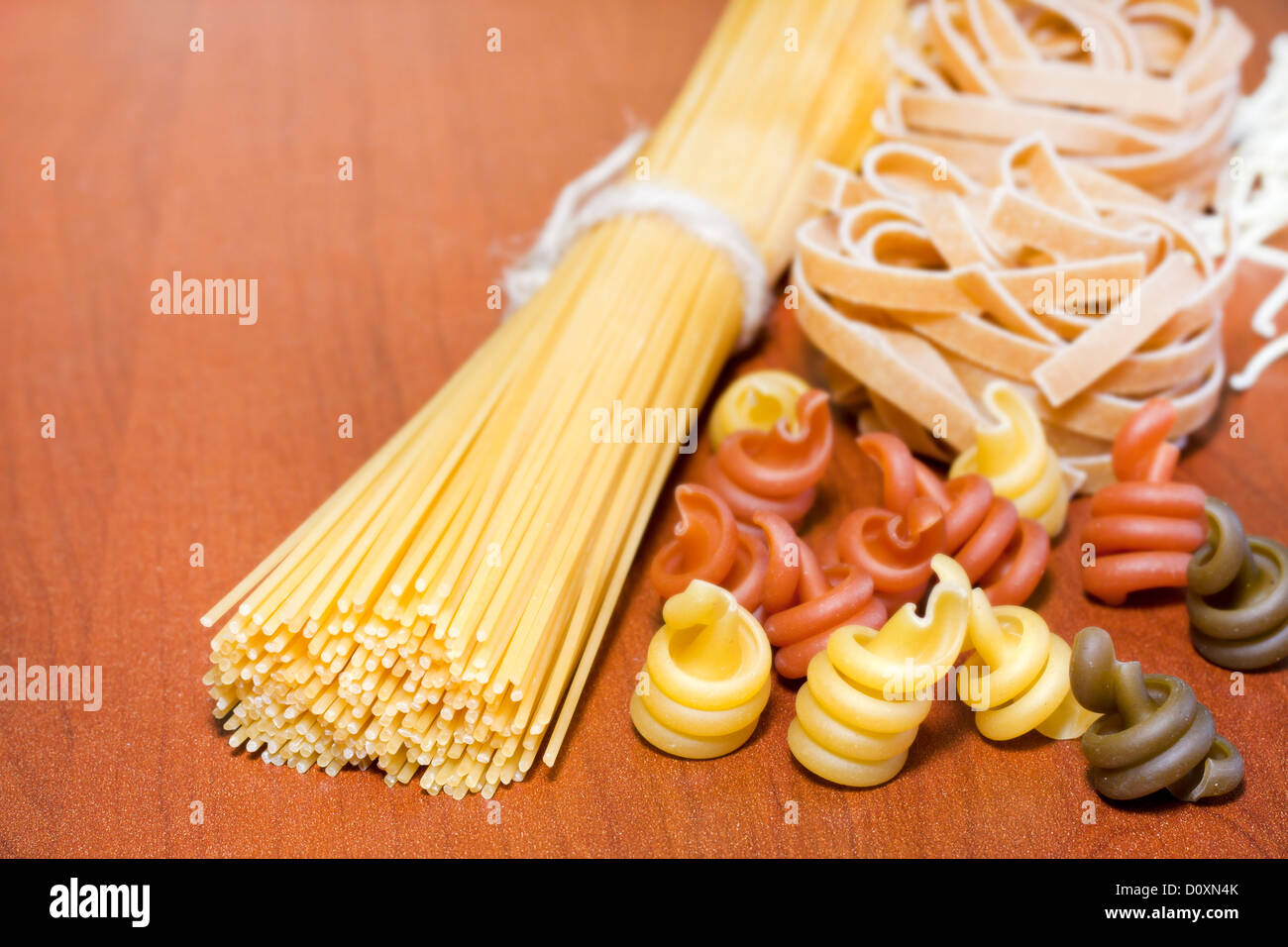 Pasta spaghetti various assortment on table Stock Photo - Alamy