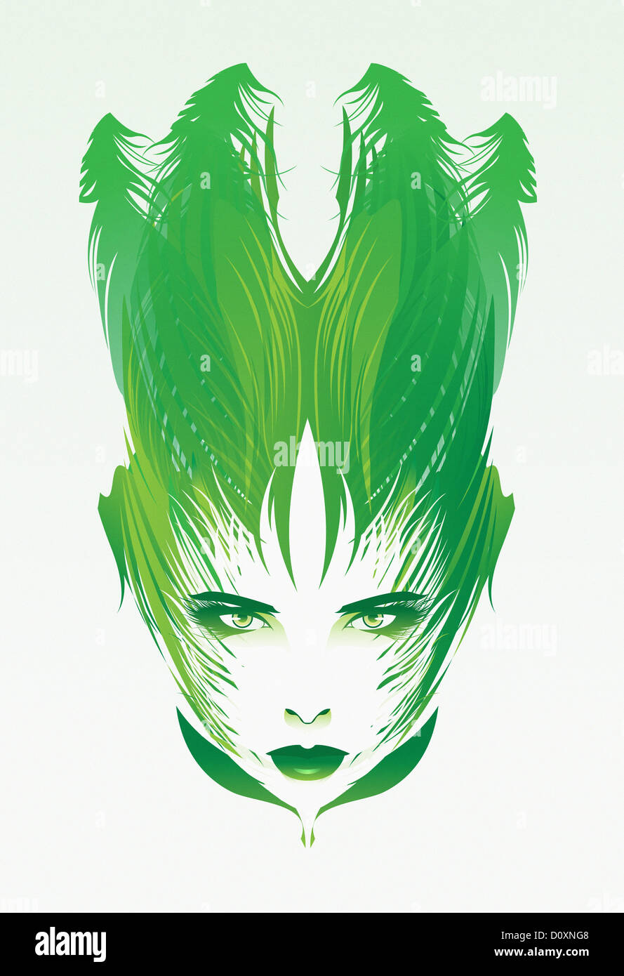 Female face with green trees Stock Photo - Alamy