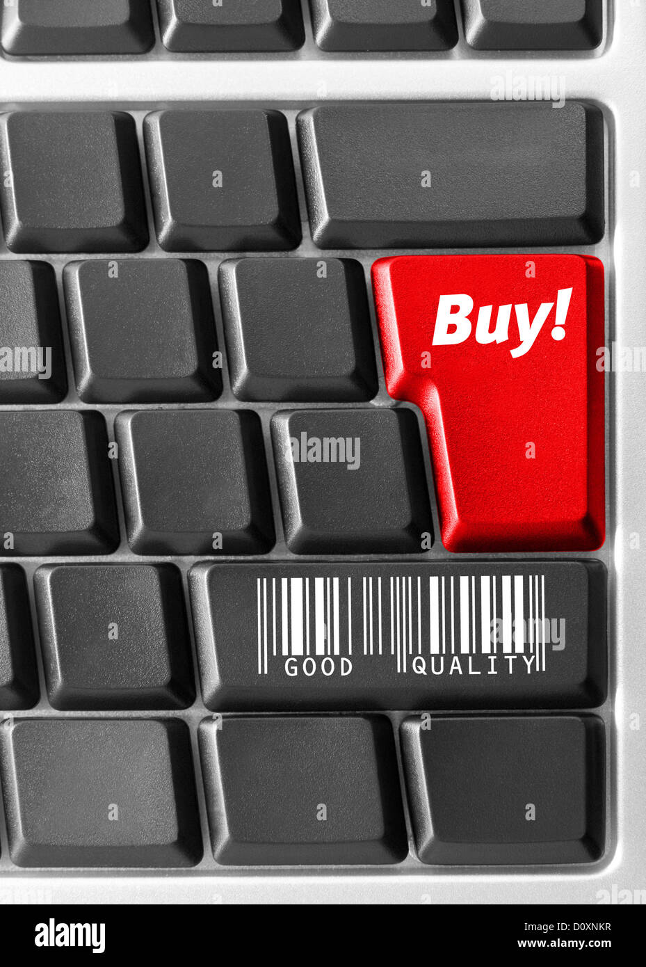 Computer keyboard with blue Buy key Stock Photo - Alamy