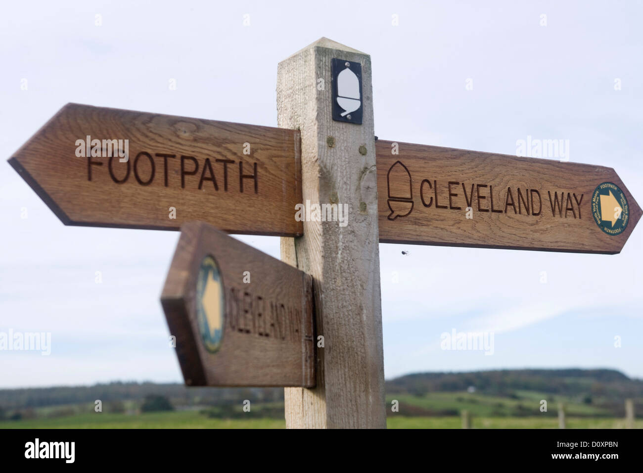 Sign post along the Cleveland Way coastal path Yorkshire England Stock ...