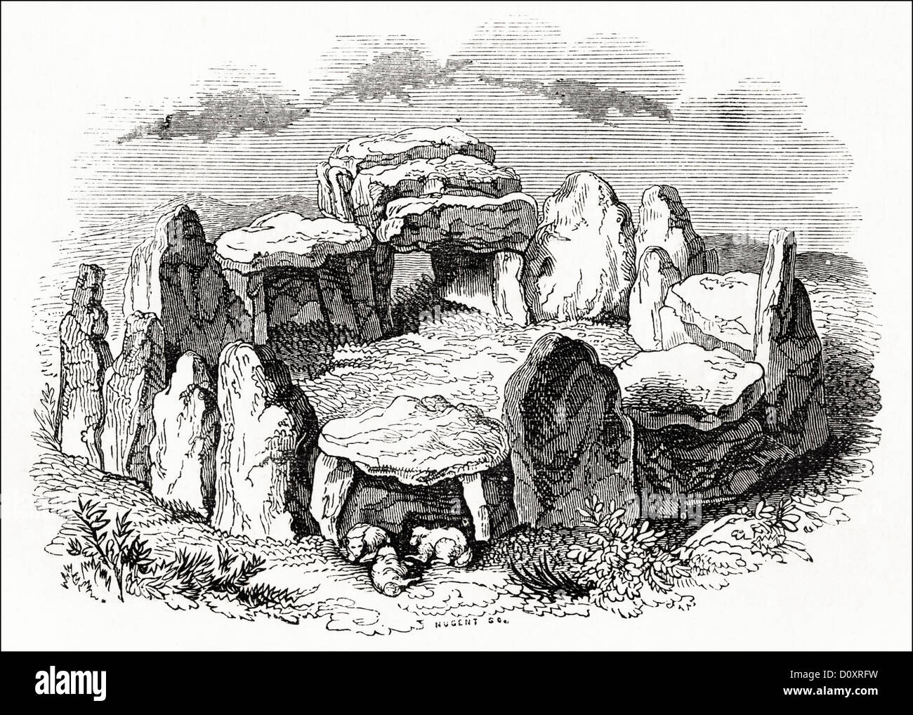 Victorian woodcut engraving circa 1864 of stone circle in Jersey Stock ...