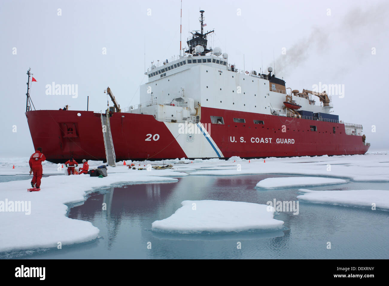 US Coast Guard Cutter Healy parked in an ice floe during research on ...