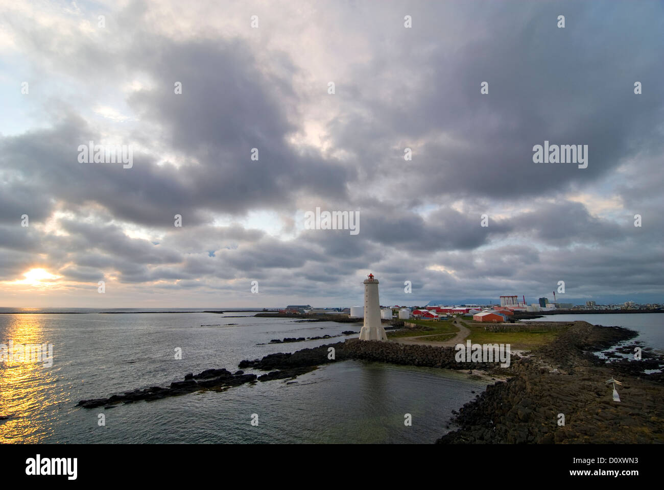 Akranes lighthouse on the west coast of Iceland, 20 km northwest of the ...