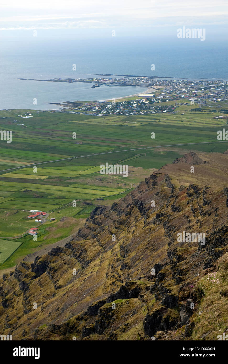 Hiking on the mountains around Akranes on the west coast of Iceland, 20 ...