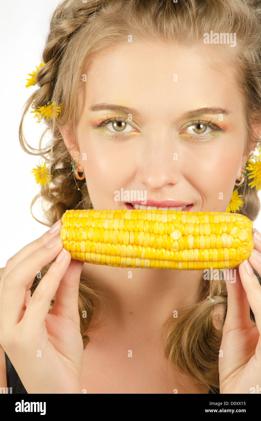 woman eating corn-cob Stock Photo - Alamy
