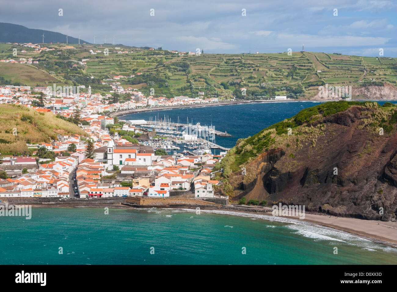 View over Horta town and marina on Faial island in The Azores Stock ...