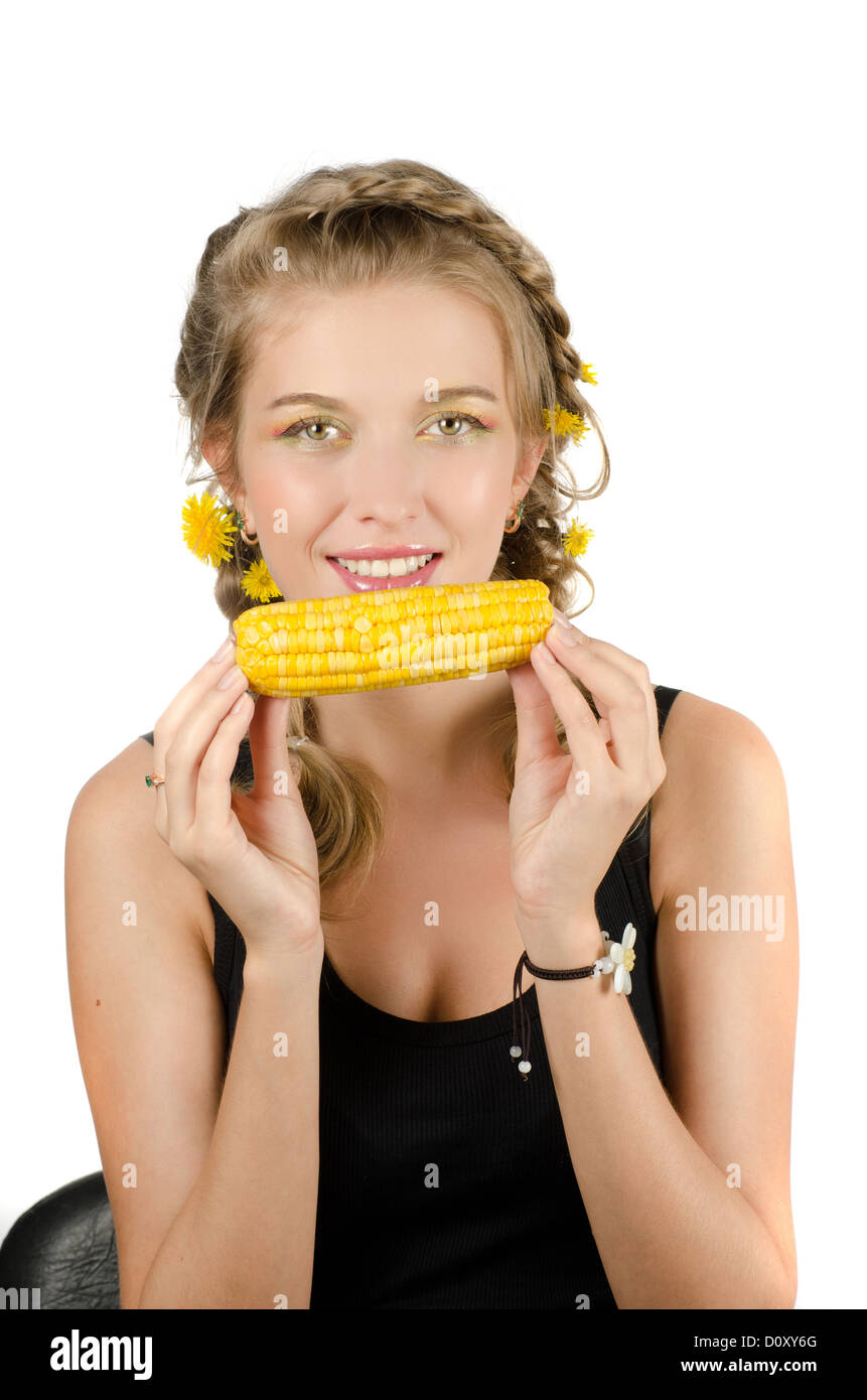 woman eating corn-cob Stock Photo - Alamy