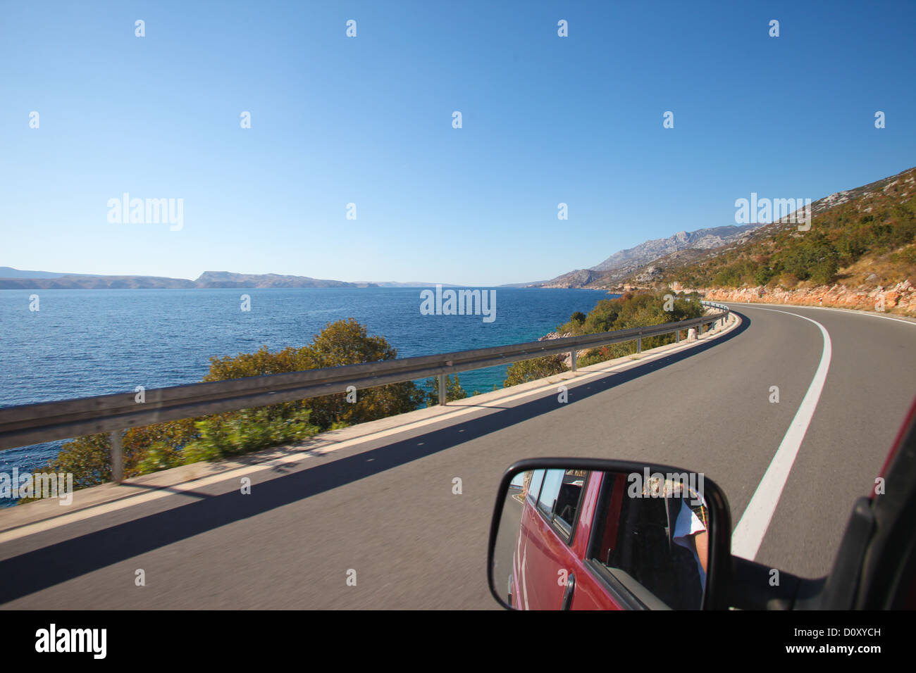 Drivers view of road and coast driving down the Croatian coast Stock ...