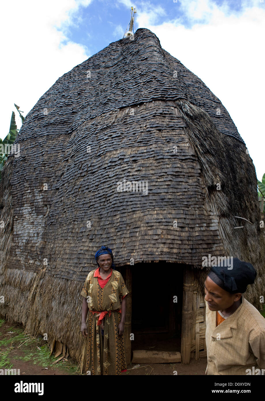 Women Standing Outside A Dorze Traditionnal House, Chencha, Ethiopia ...