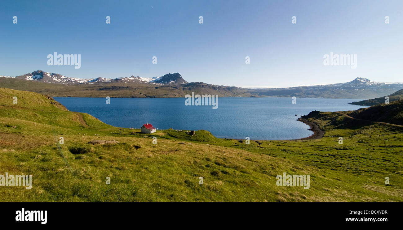 Remote house on the side of Reykjarfjodur, near Djupavik, on the ...