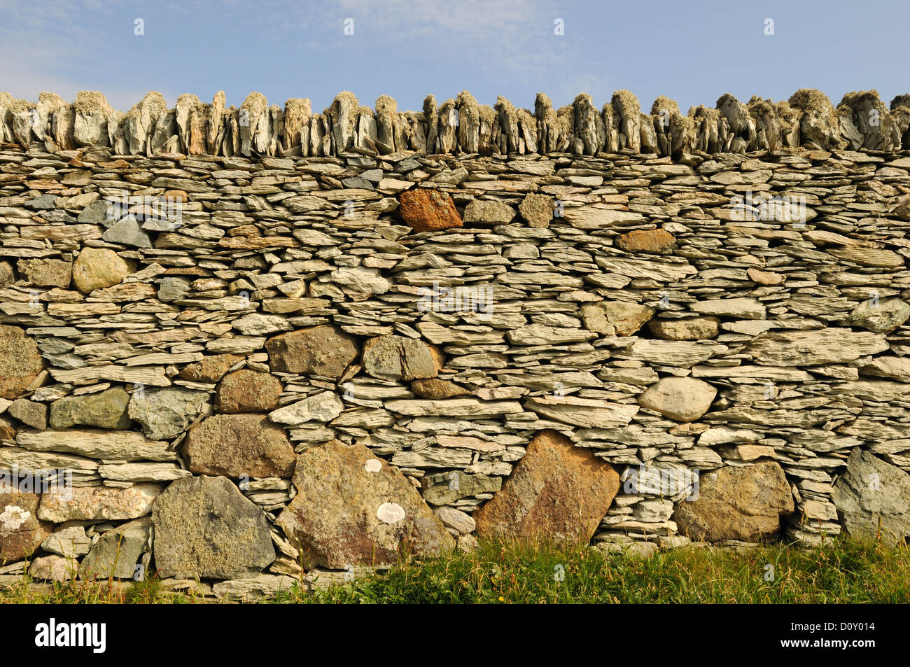 Close up of an old dry stone wall Rhoscolyn Head Anglesey Wales Cymru ...