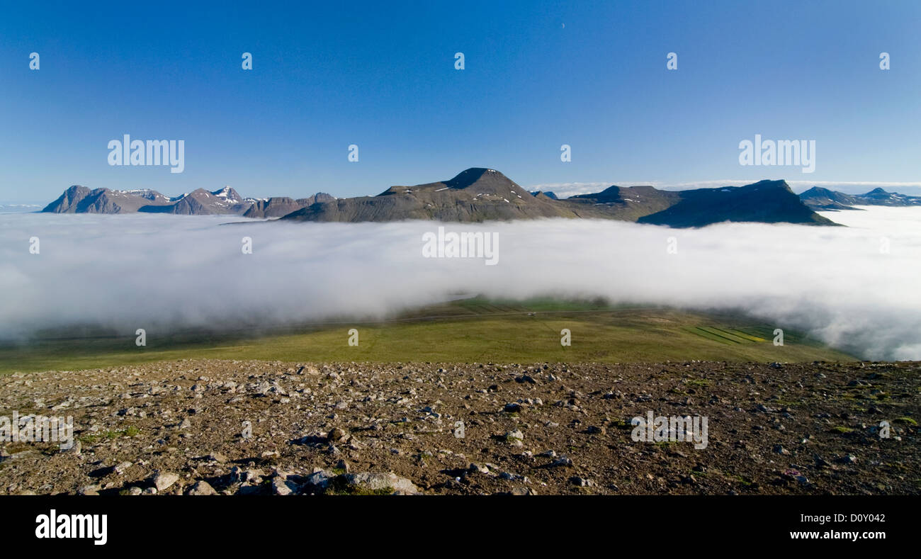 A sea of cloud looking out from Reykjaneshyrna, between Nordfjordur and ...