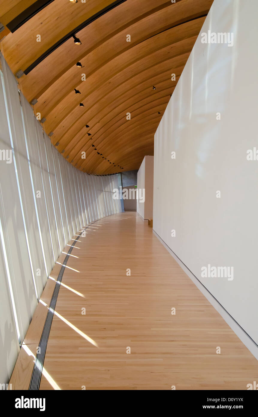 Interior, Crystal Bridges Museum at night. American art museum in ...