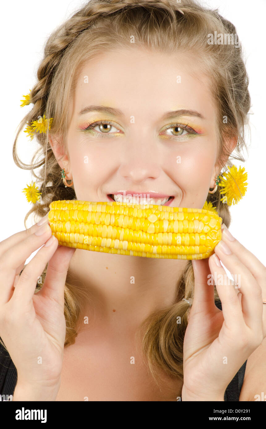 woman eating corn-cob Stock Photo - Alamy