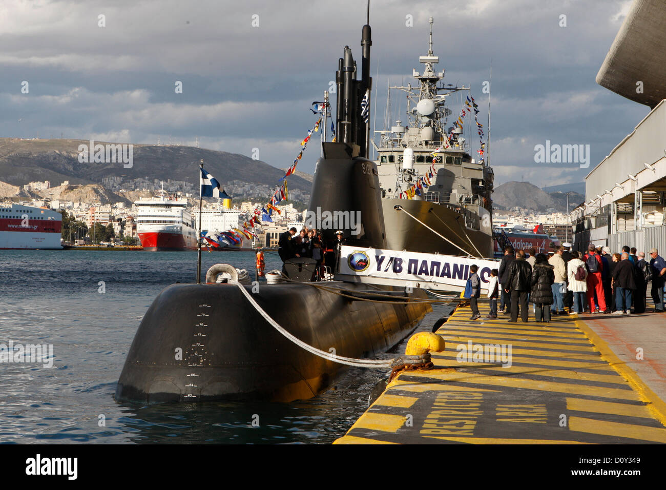 Athens, Greece. 3rd December 2012. People visit the submarine ...
