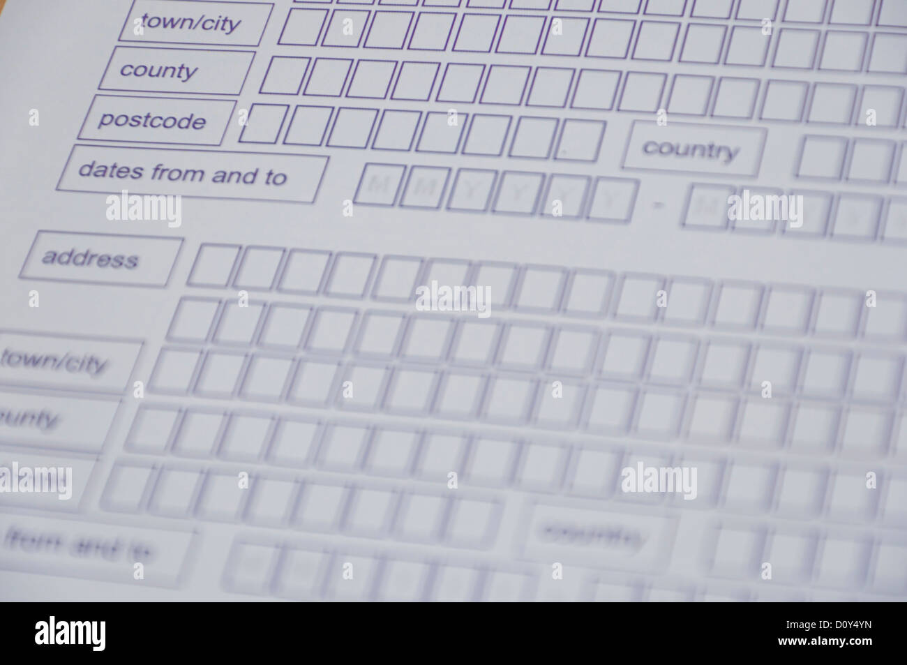 Address history form boxes Stock Photo - Alamy