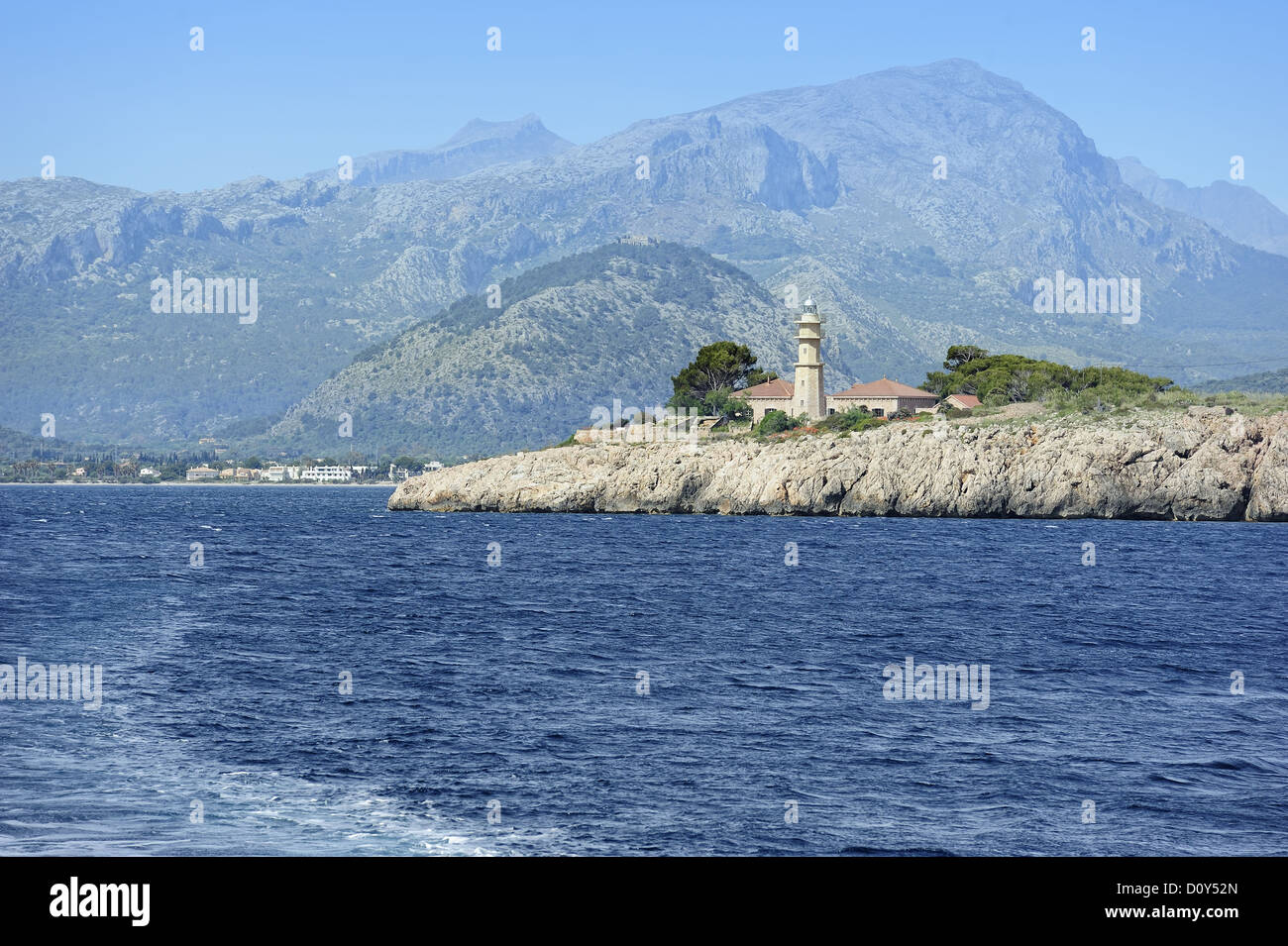 lighthouse in the harbor of Port de Pollenca (Puerto Pollensa), Majorca ...