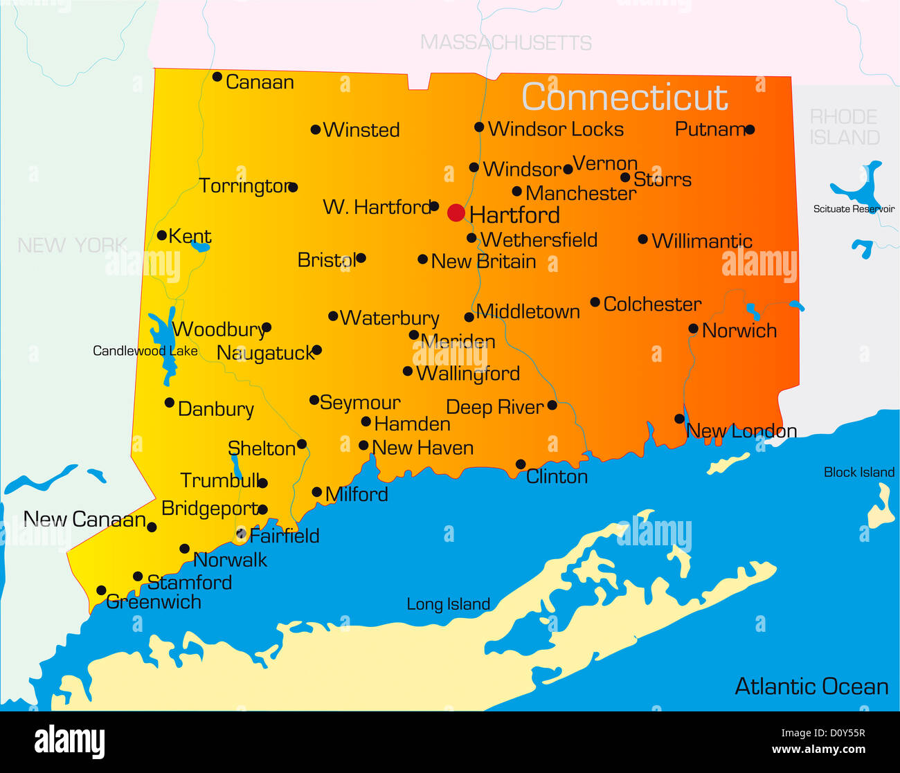 Connecticut map yellow hi-res stock photography and images - Alamy