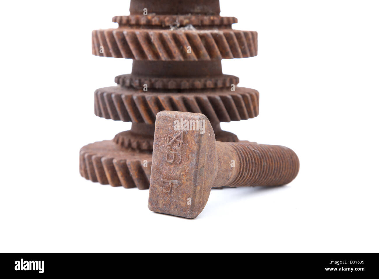 Rusty gears on a white background Stock Photo - Alamy