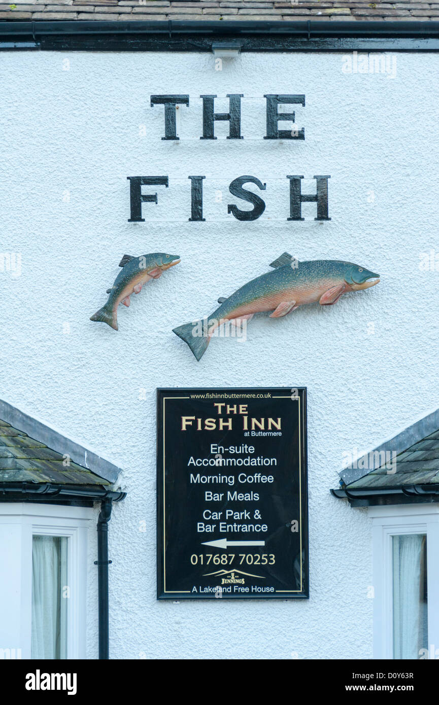 The Fish Pub sign and logo at Buttermere Lake District Cumbria UK Stock ...