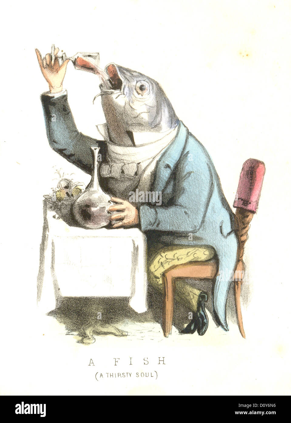Anthropomorphic Victorian fish subtitled A Thirsty Soul Stock Photo - Alamy