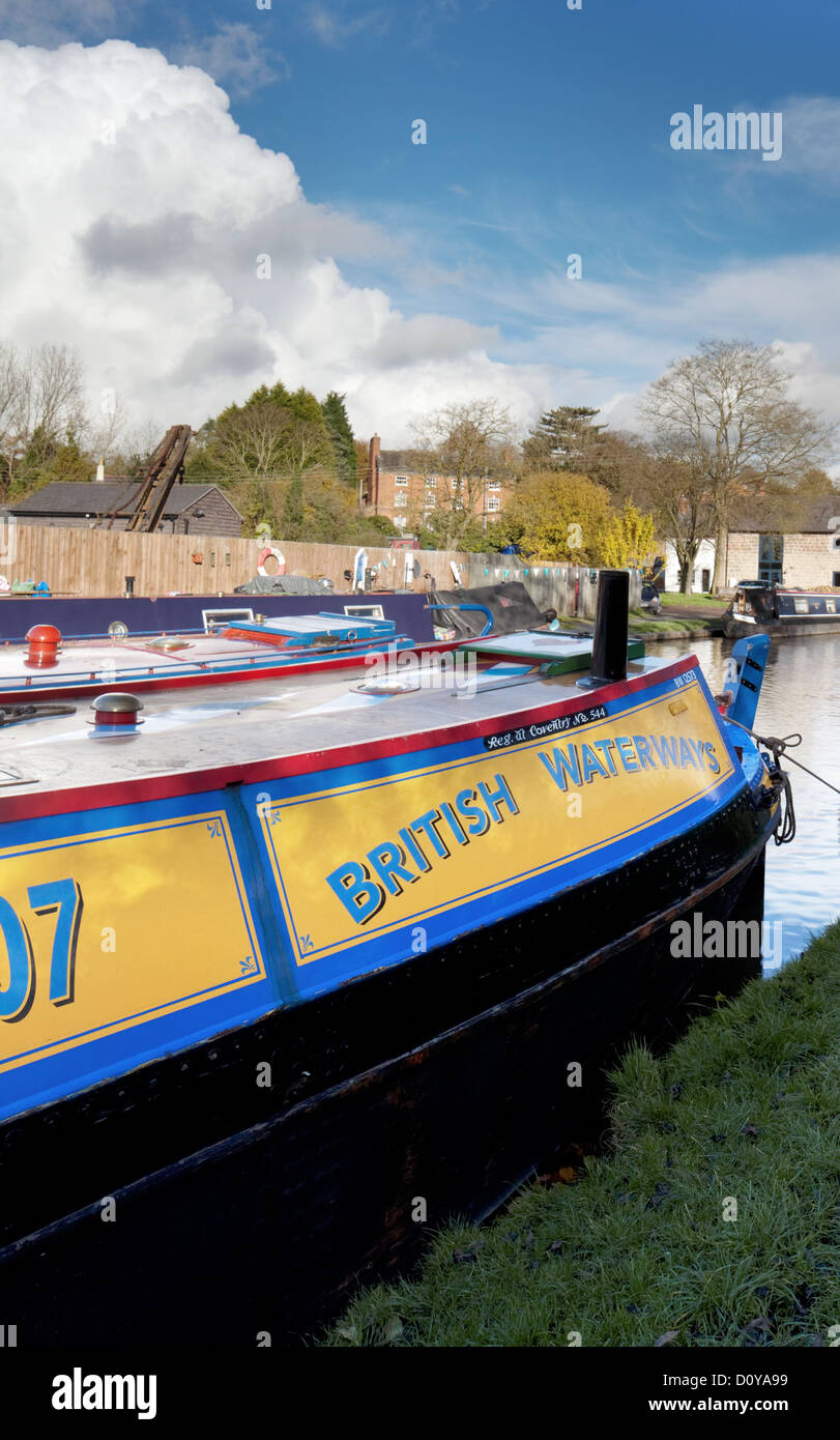 Traditional narrowboat moored at Tardebigge Wharf on the Worcester and ...