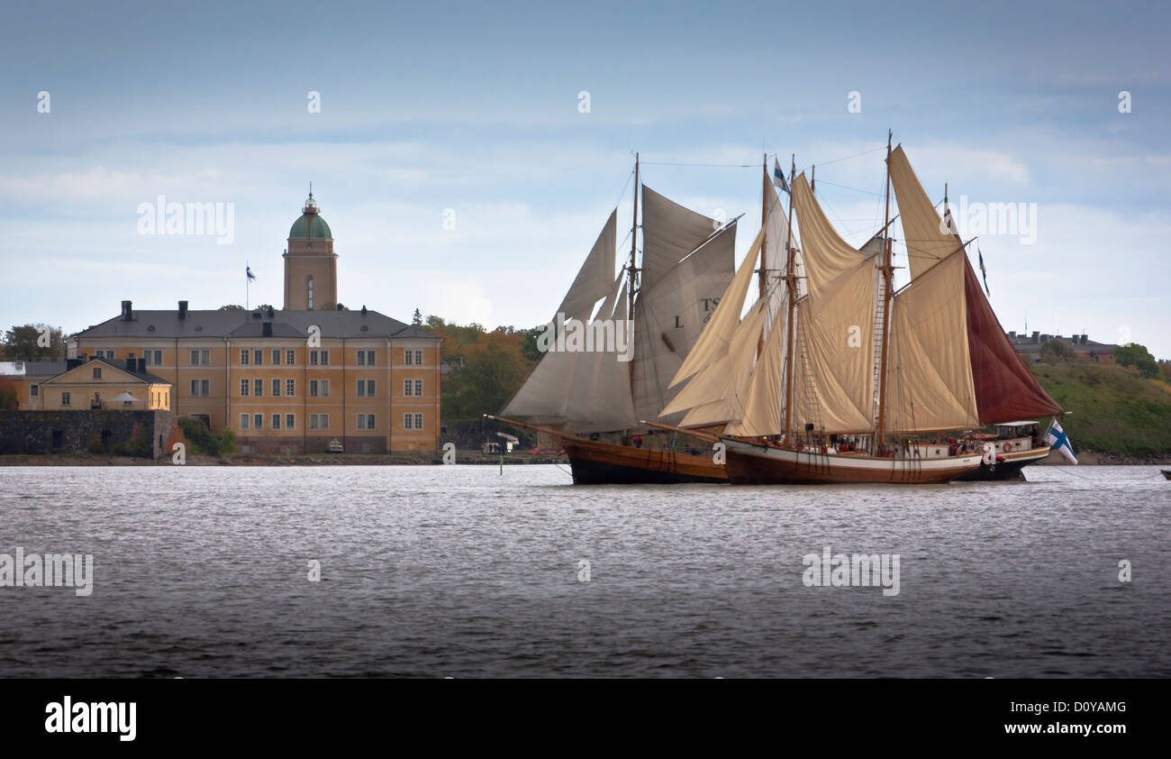 Traditional Tall ships sailing past Suomenlinna, Helsinki Stock Photo ...