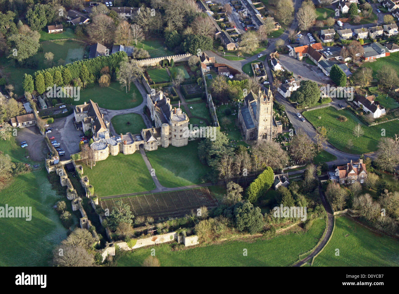 aerial view of Thornbury Castle and Parish Church, Gloucestershire ...