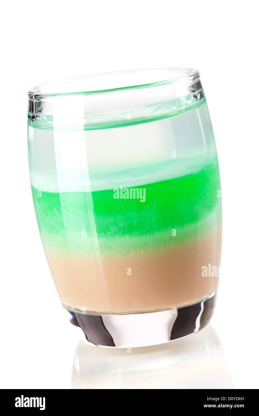 Cocktail collection: Three layered shot. Isolated on white background ...