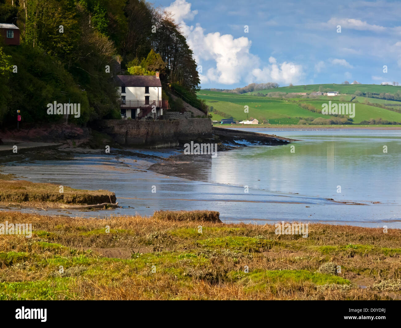 View towards the boathouse once used by Dylan Thomas in Laugharne ...