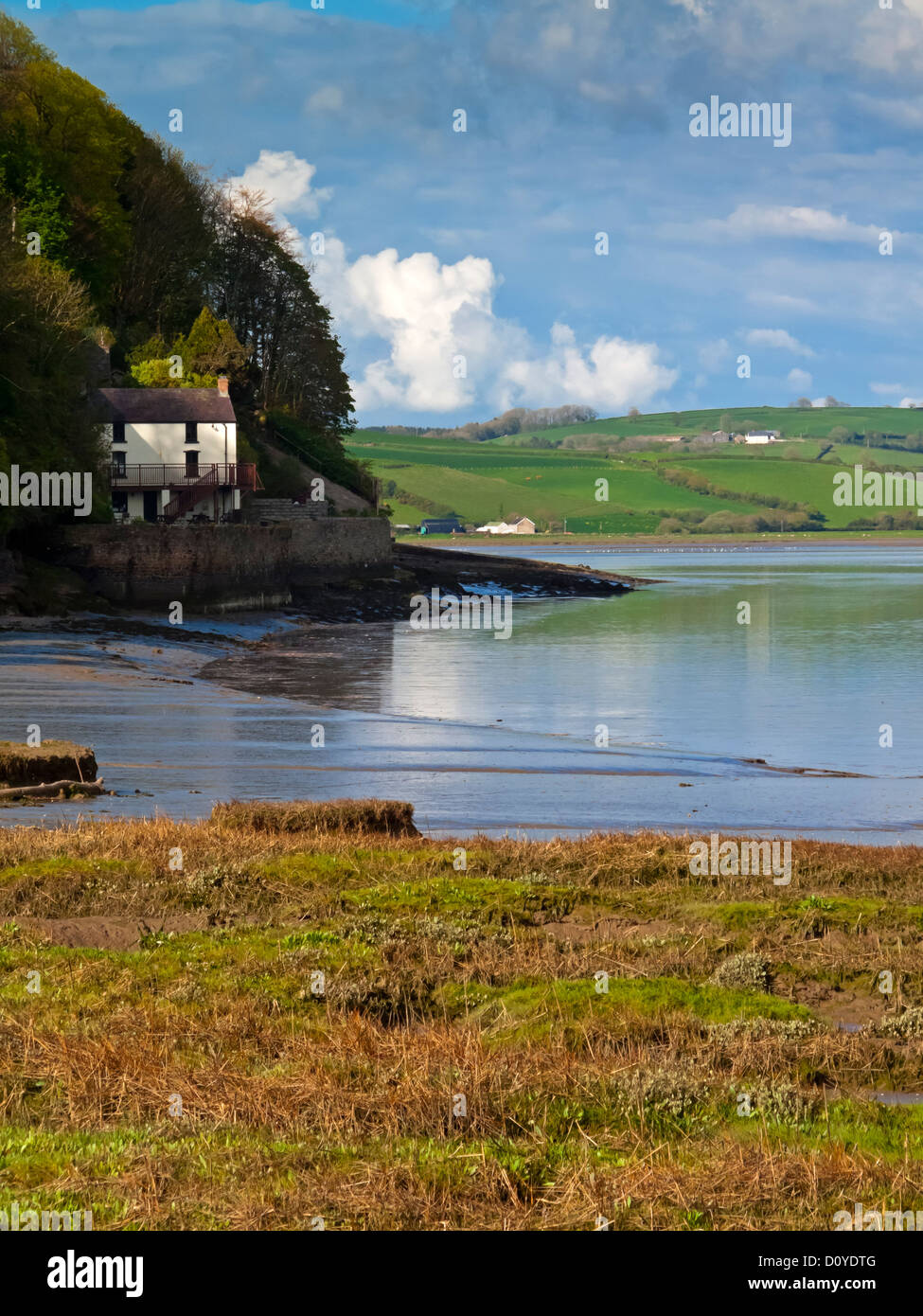 View towards the boathouse once used by Dylan Thomas in Laugharne ...